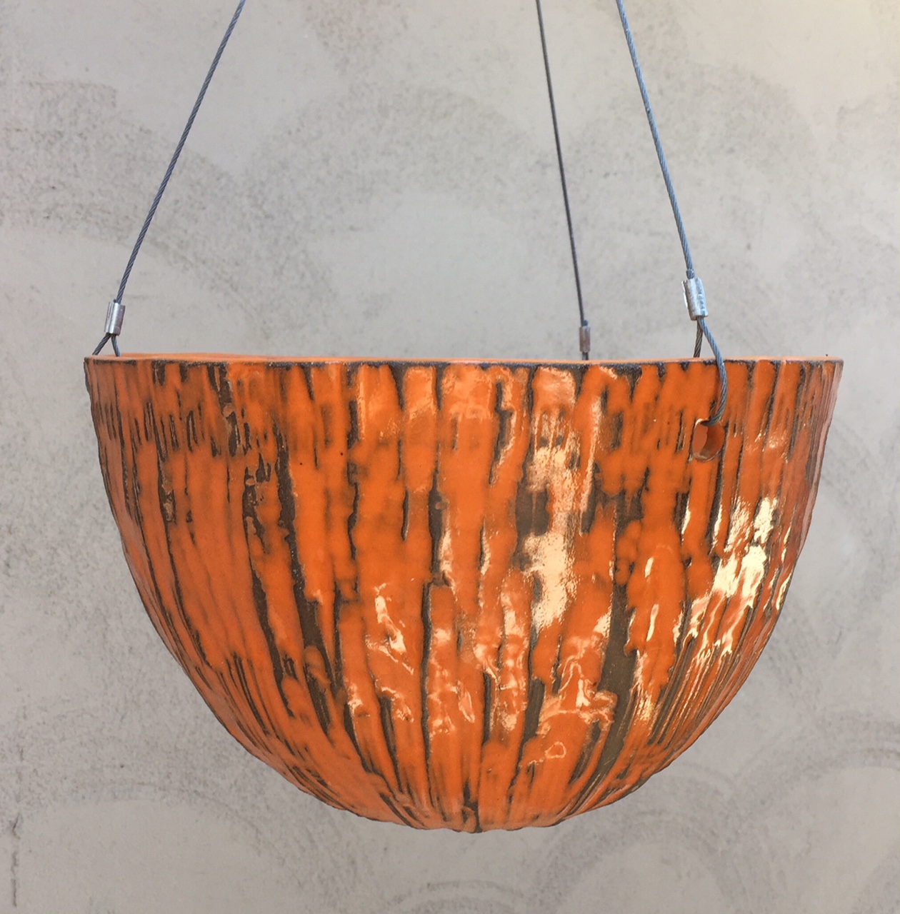 9" Clementine Orange Bamboo Hanging Planter - Susan Aach Ceramics